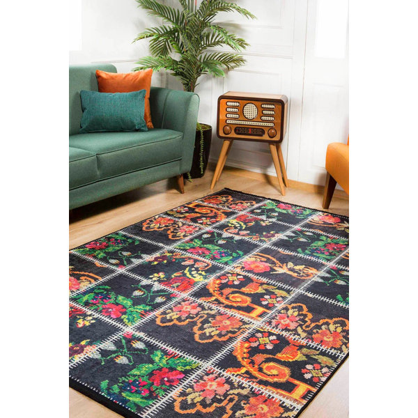 Ophelia & Co. Decaro Patchwork Machine Woven Black Area Rug | Wayfair.co.uk